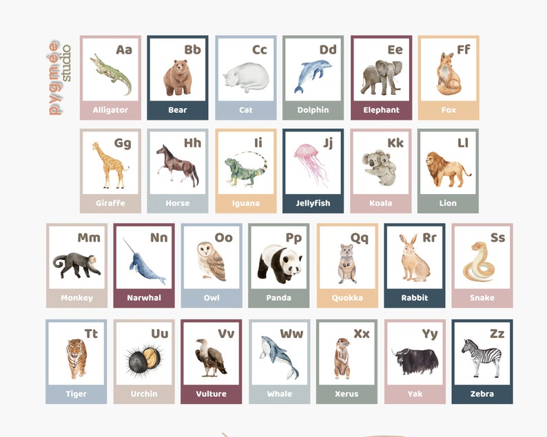 Animal Alphabet Flashcards | Flashcards Printable | Toddler Preschooler ...