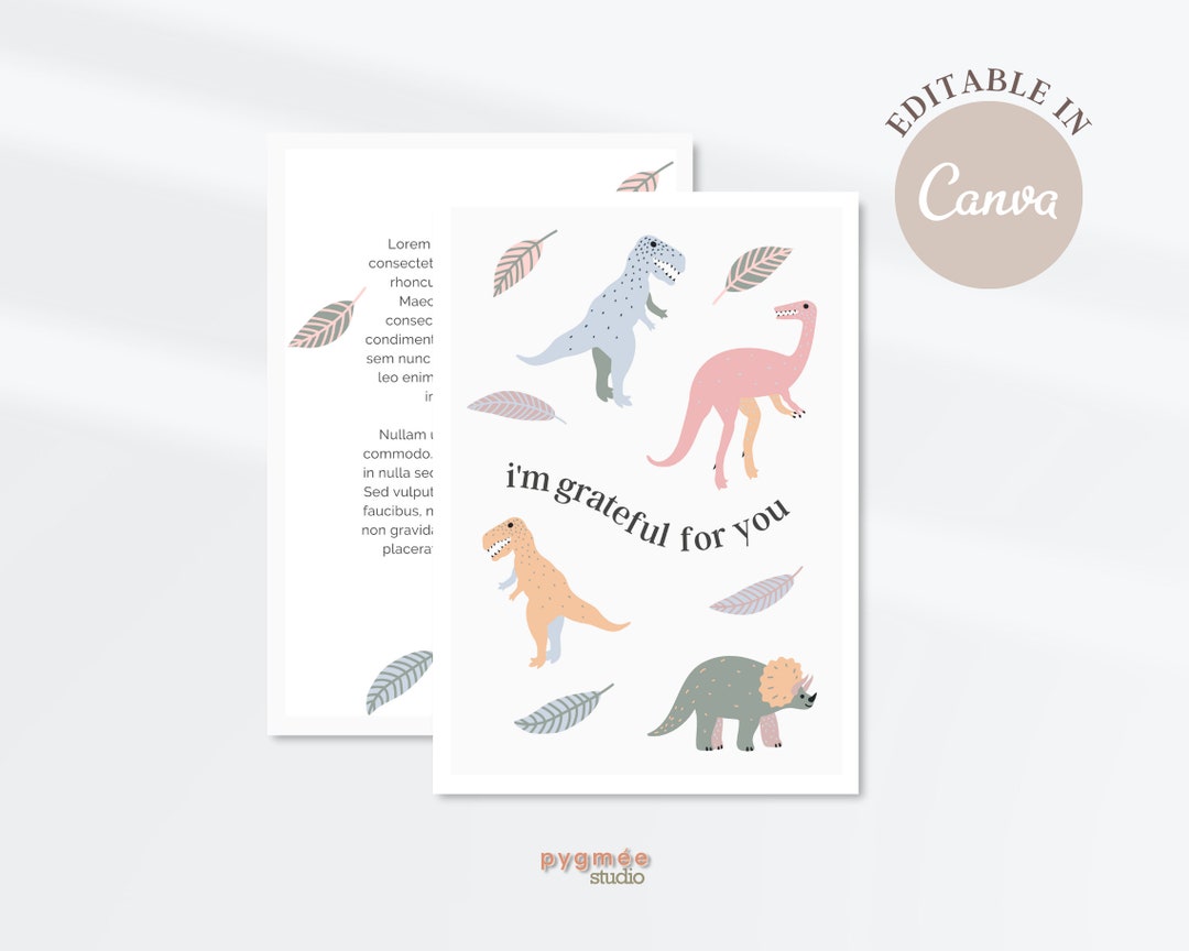 Dinosaur Colourful Greeting Card Template | Affirmation Card |editable ...