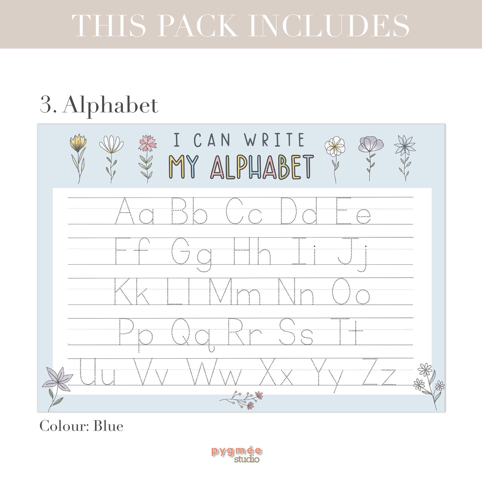 Custom Tracing Worksheet Pack Floral Design Personalised Handwriting ...