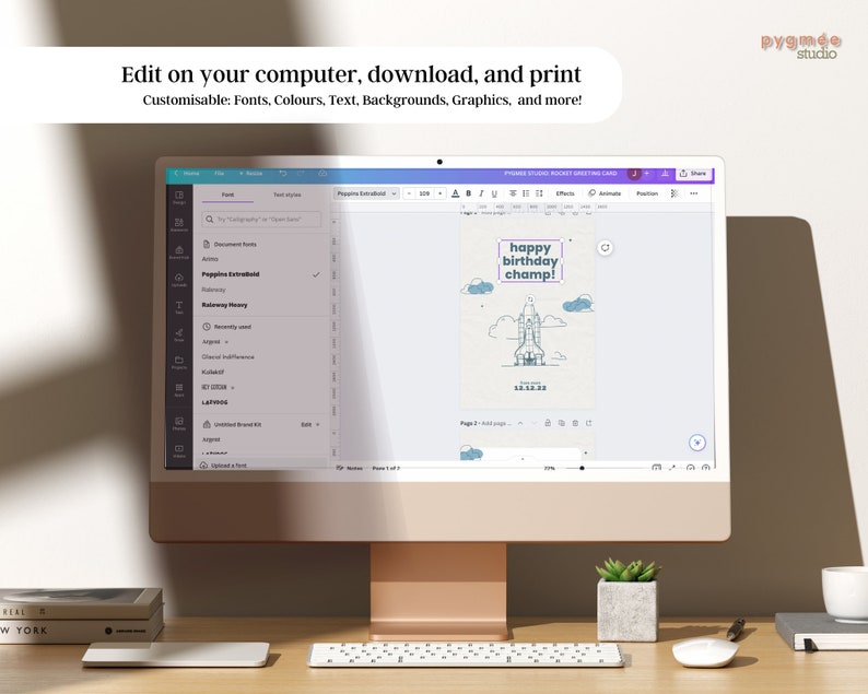 Rocket Greeting Card Template | Digital Birthday Card |editable Custom ...