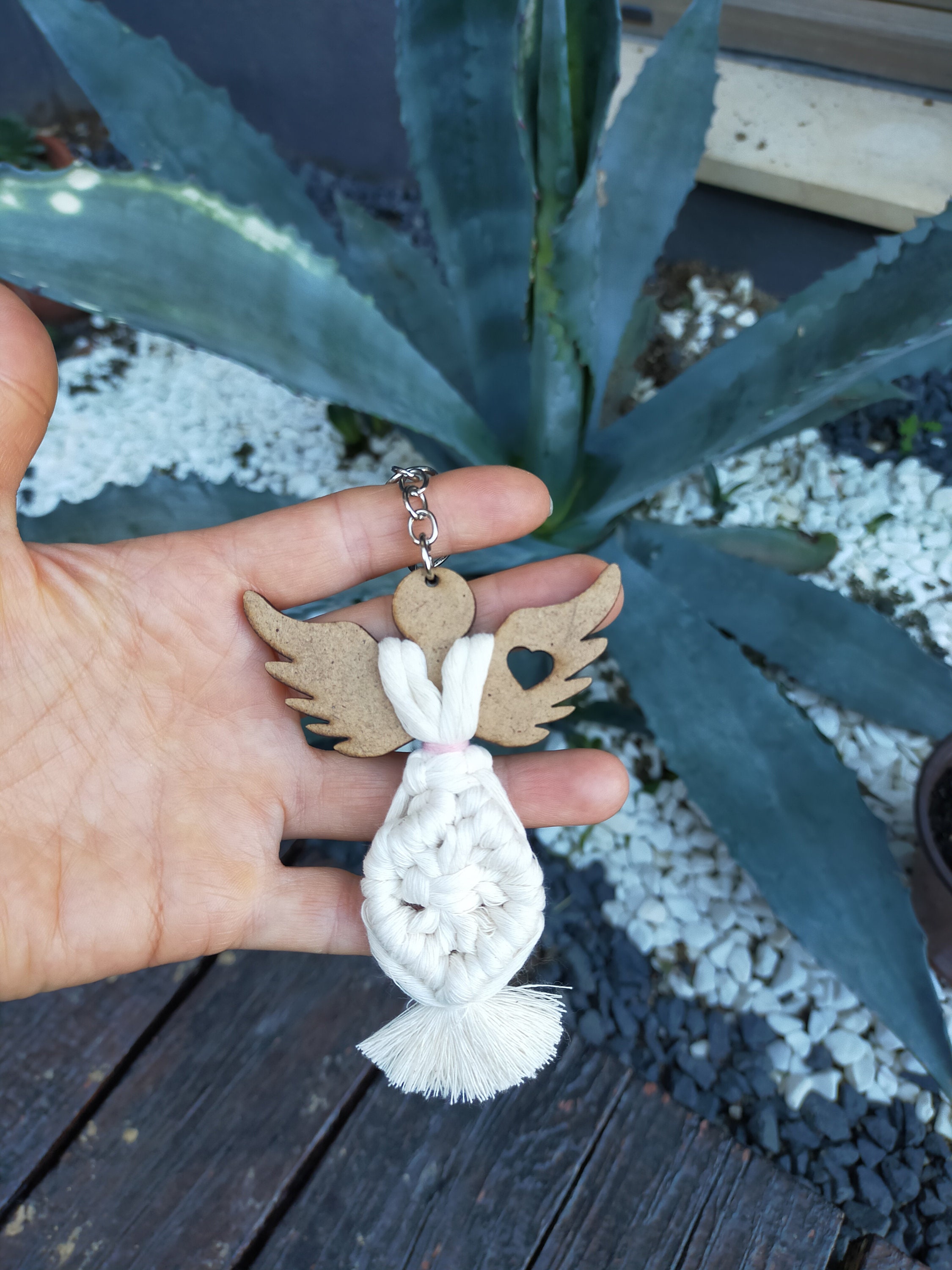 Handmade Macrame Angel Keychain Wooden Wings Ivory - Etsy