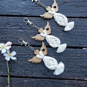 Handmade Macrame Angel Keychain Wooden Wings Ivory - Etsy