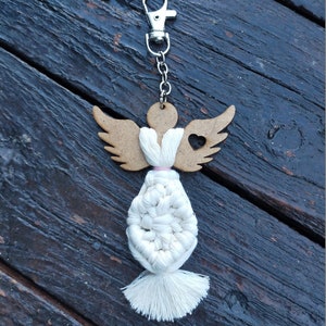 Handmade Macrame Angel Keychain Wooden Wings Ivory - Etsy