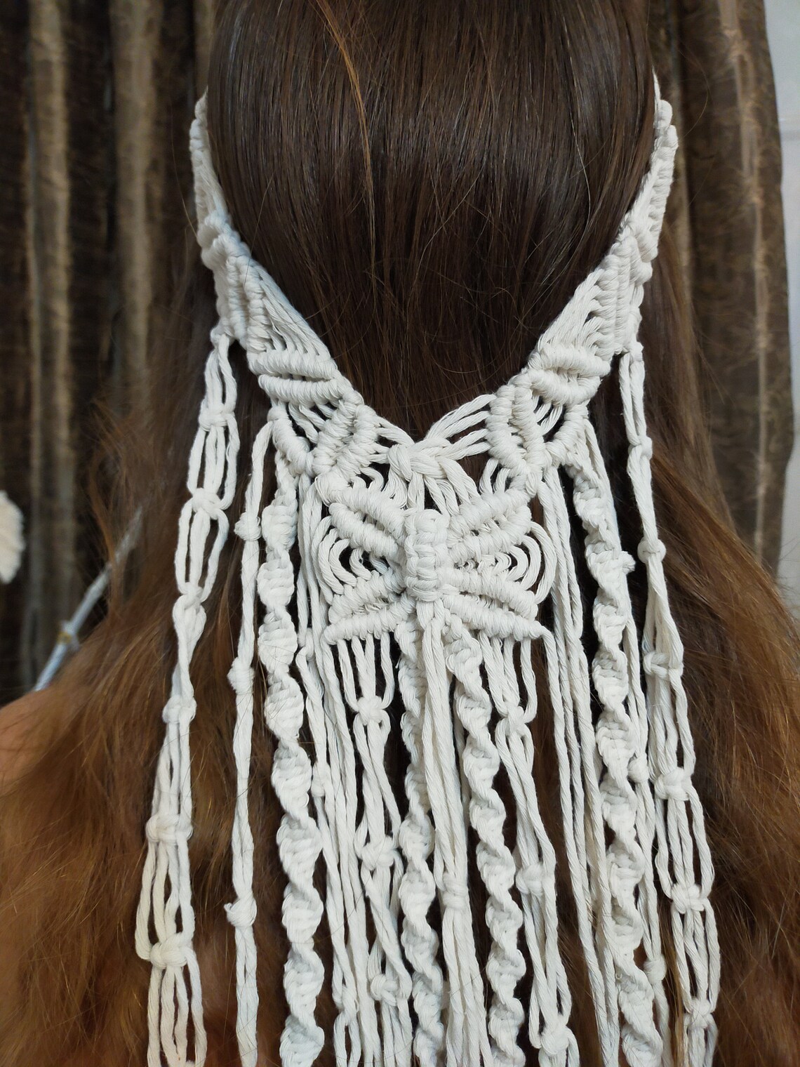 Macrame Hairpiece, Wedding Headband, Bridal Crown, Boho Bride Veil ...