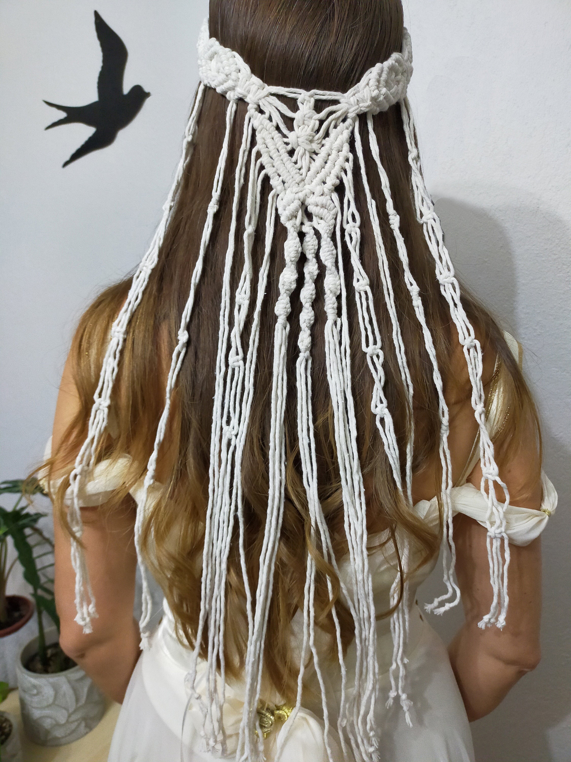 Macrame Veil, Macrame Crown, Macrame Hair Accessory, Boho Wedding ...