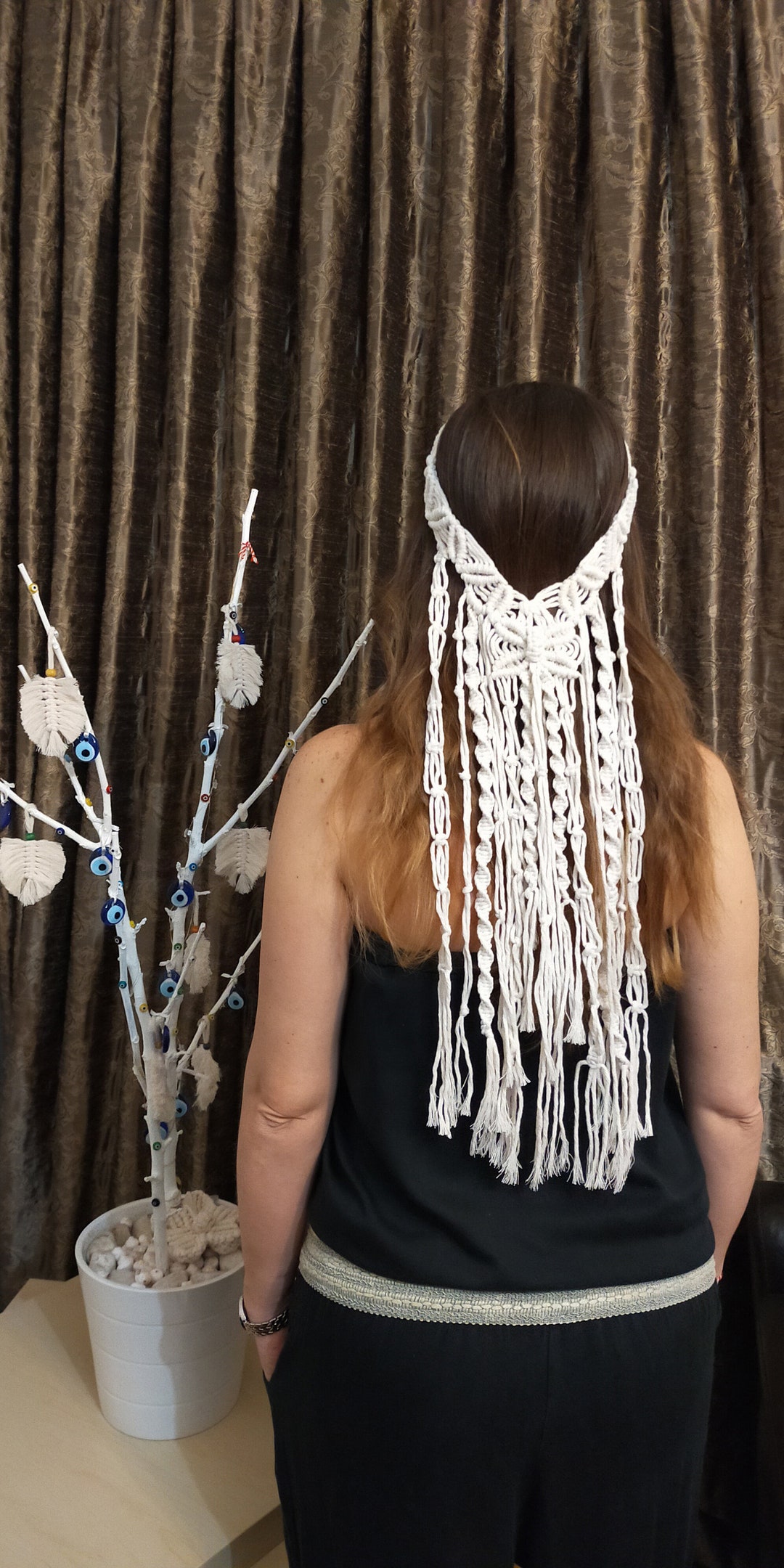 Macrame Hairpiece, Wedding Headband, Bridal Crown, Boho Bride Veil ...