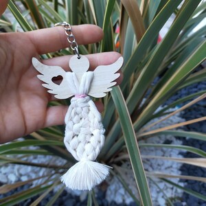 Handmade Macrame Angel Keychain Wooden Wings Ivory - Etsy