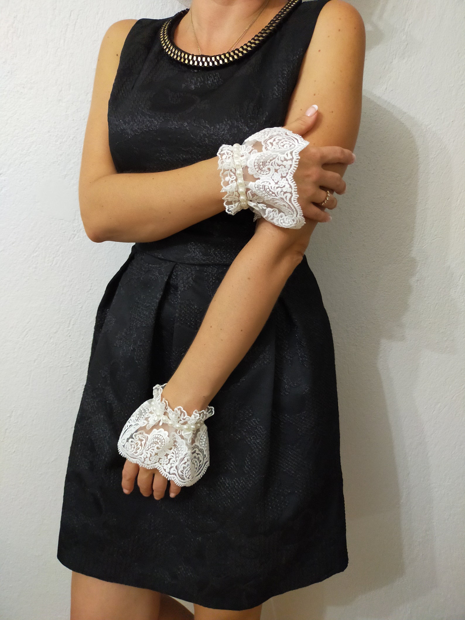 Ruffled Wrist Cuff, White Lace Gloves, Fingerless Gloves, Wedding ...