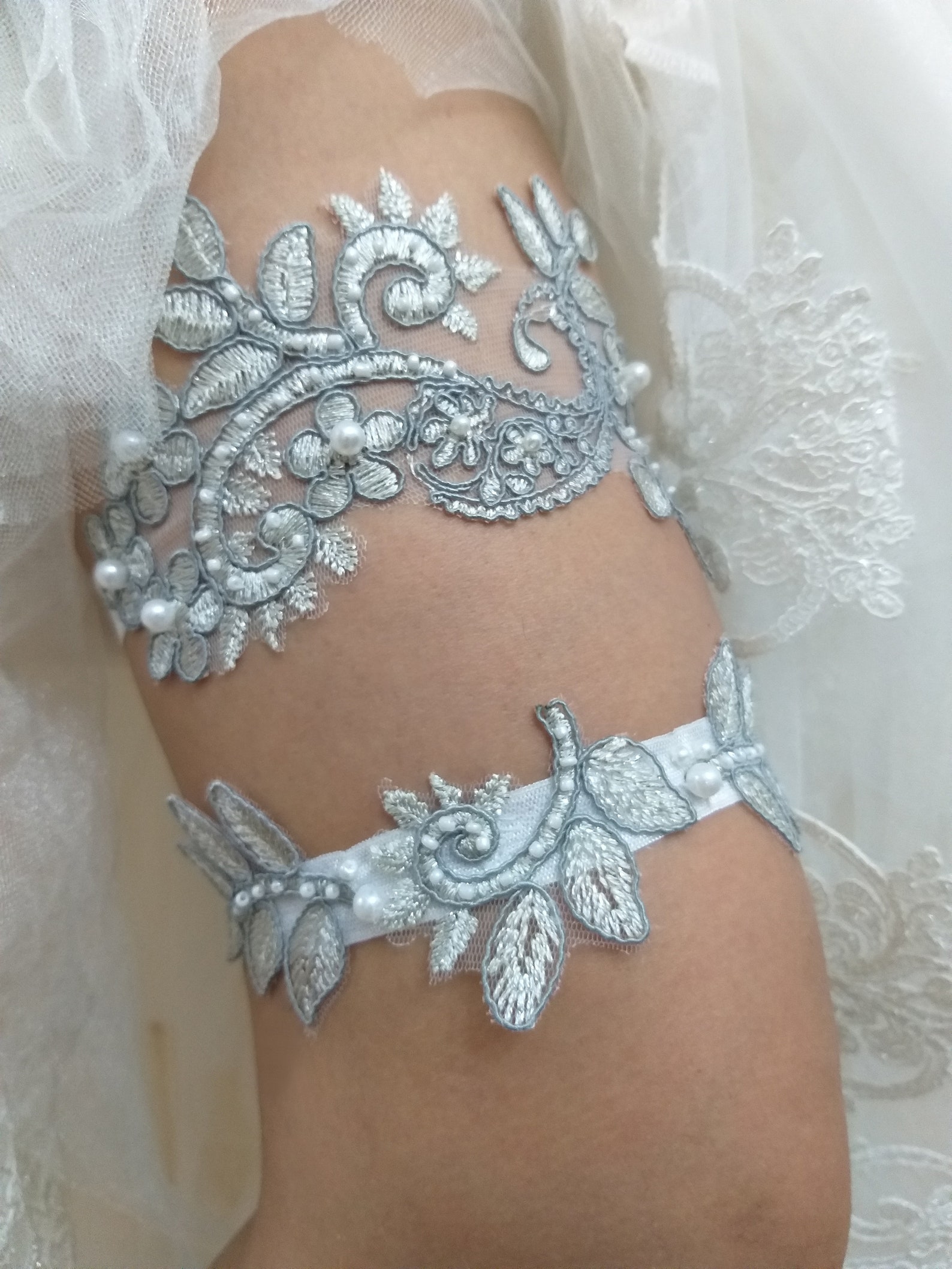 Grey Silvery Bridal Lace Garter for Wedding, Bridal Accessories Garter ...