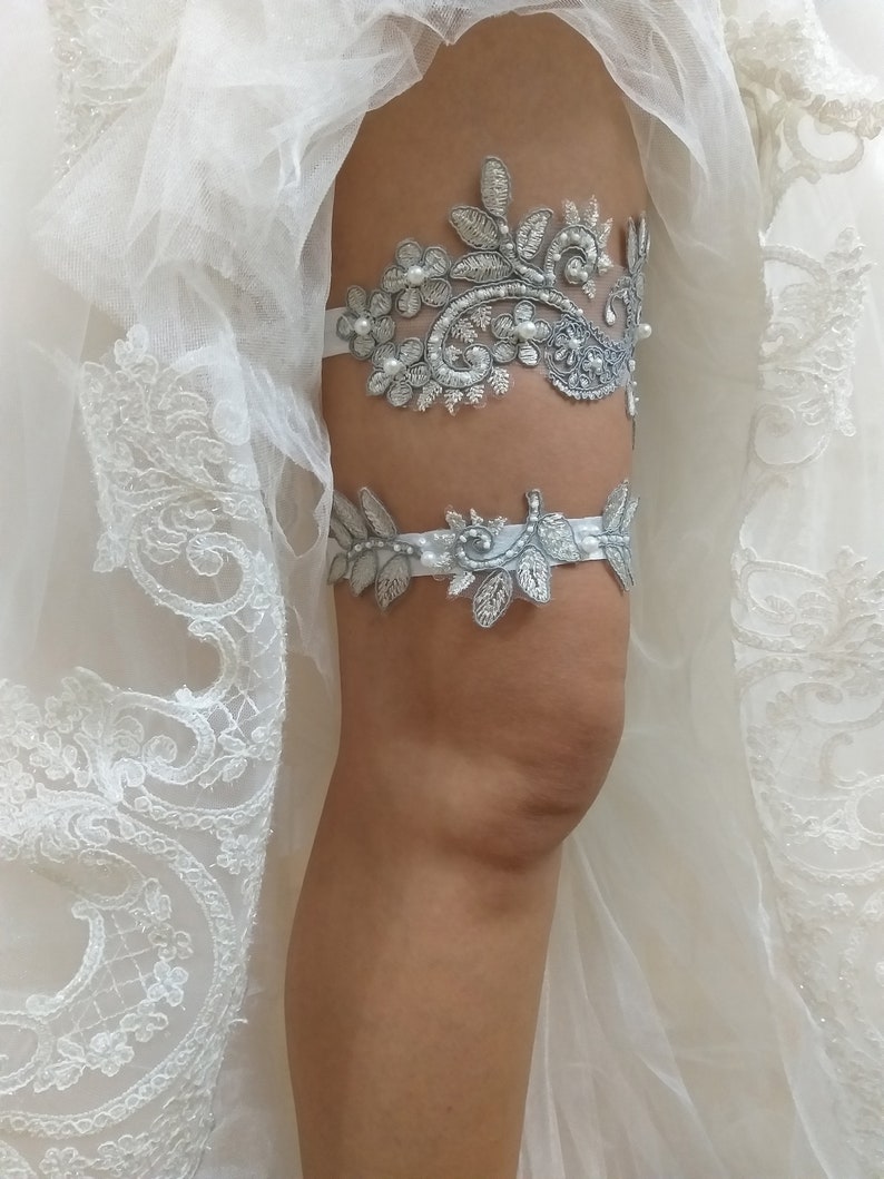 Grey Silvery Bridal Lace Garter for Wedding, Bridal Accessories Garter ...