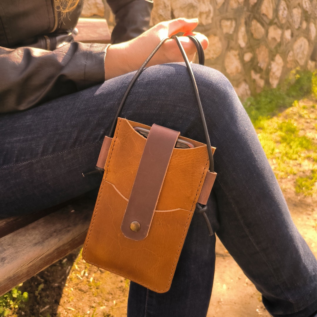 Handmade Leather Crossbody Phone Bag: Minimalist Smartphone Purse - Etsy
