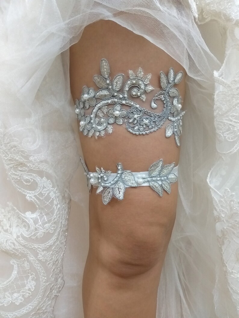 Grey Silvery Bridal Lace Garter for Wedding, Bridal Accessories Garter ...