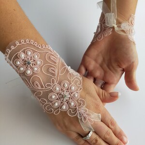 Pink Lace Gloves, Fingerless Gloves, Wedding Gloves, Bridal Gloves ...
