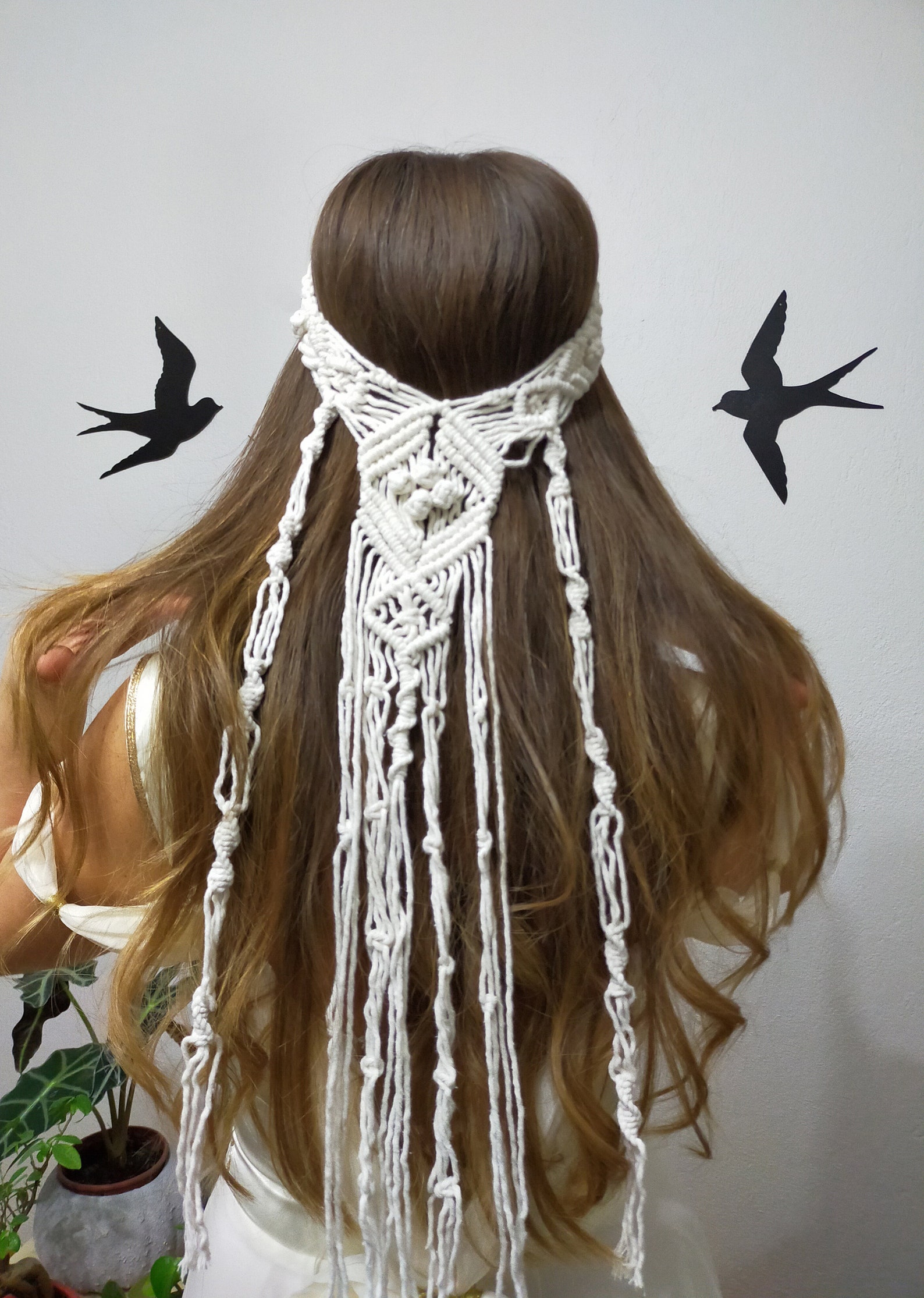 Macrame Veil, Macrame Crown, Macrame Hair Accessory, Festival Wedding ...