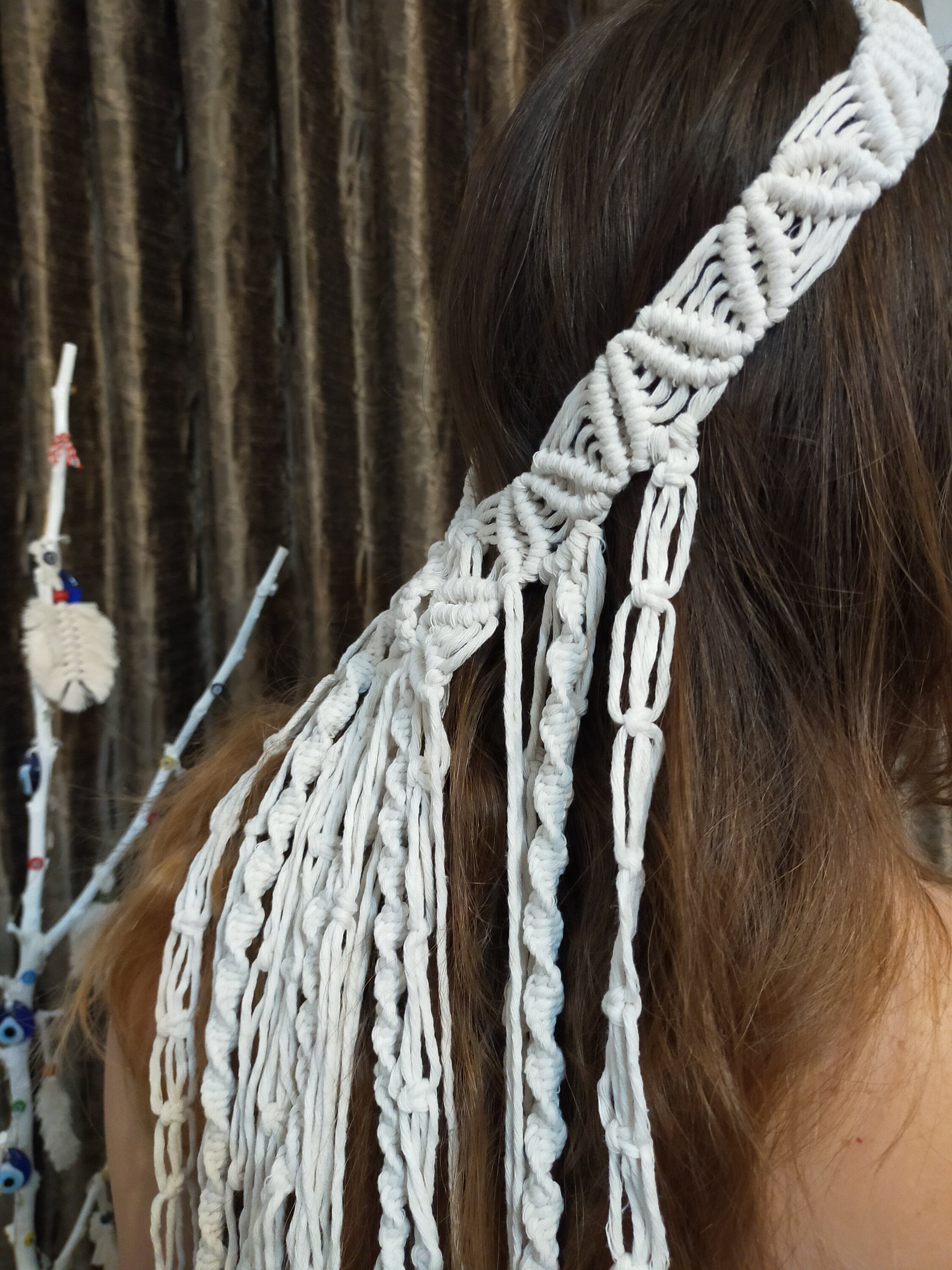 Macrame Hairpiece, Wedding Headband, Bridal Crown, Boho Bride Veil ...