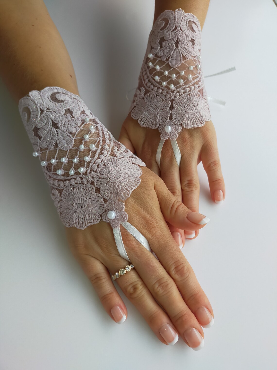 Pink Bridal Lace Gloves Fingerless Gloves Wedding Gloves - Etsy