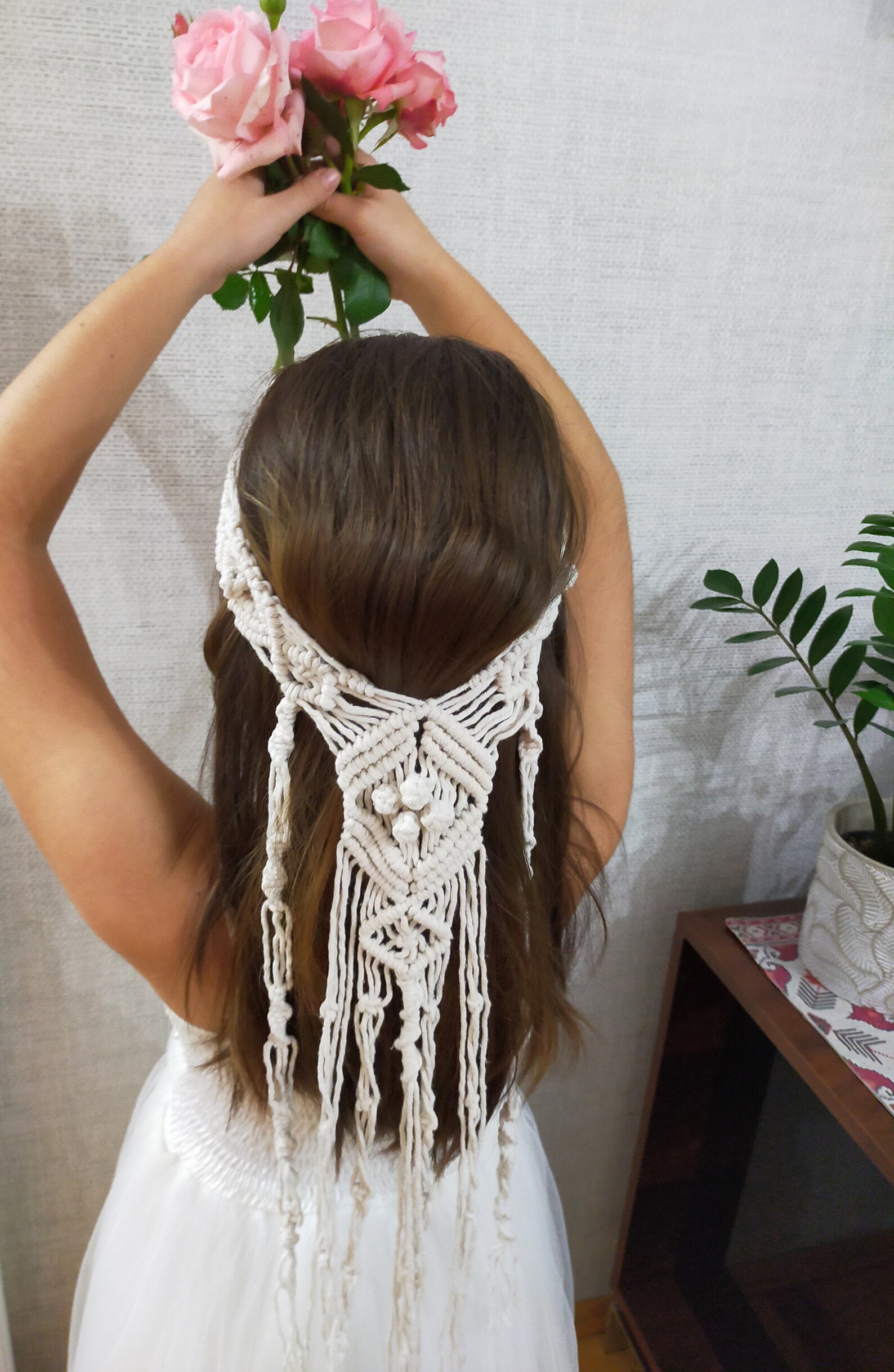 Macrame Veil, Macrame Crown, Macrame Hair Accessory, Festival Wedding ...
