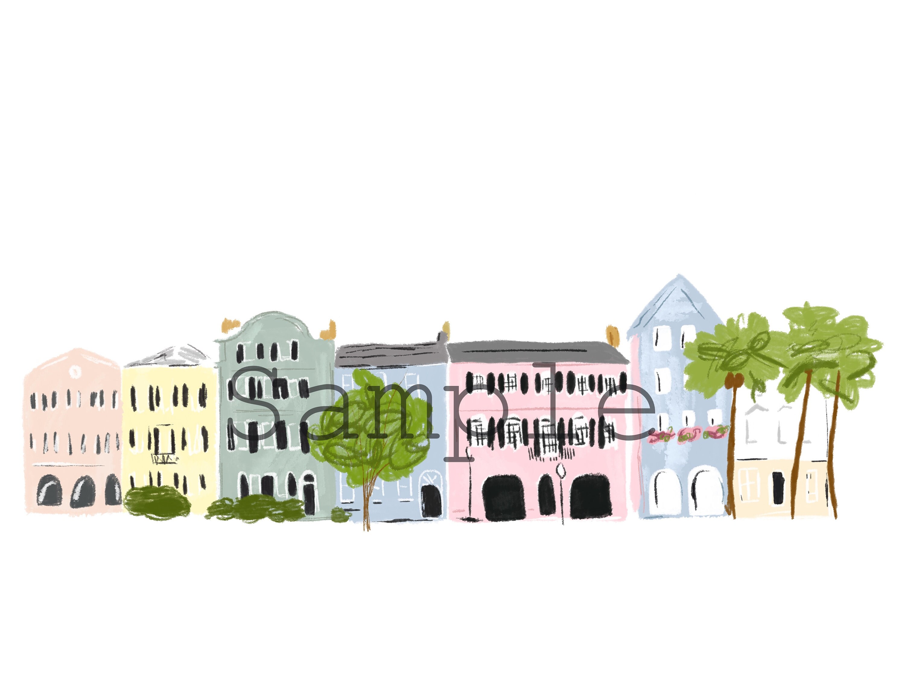 Digital Illustration of Rainbow Row (charleston, SC) (digital File Only ...