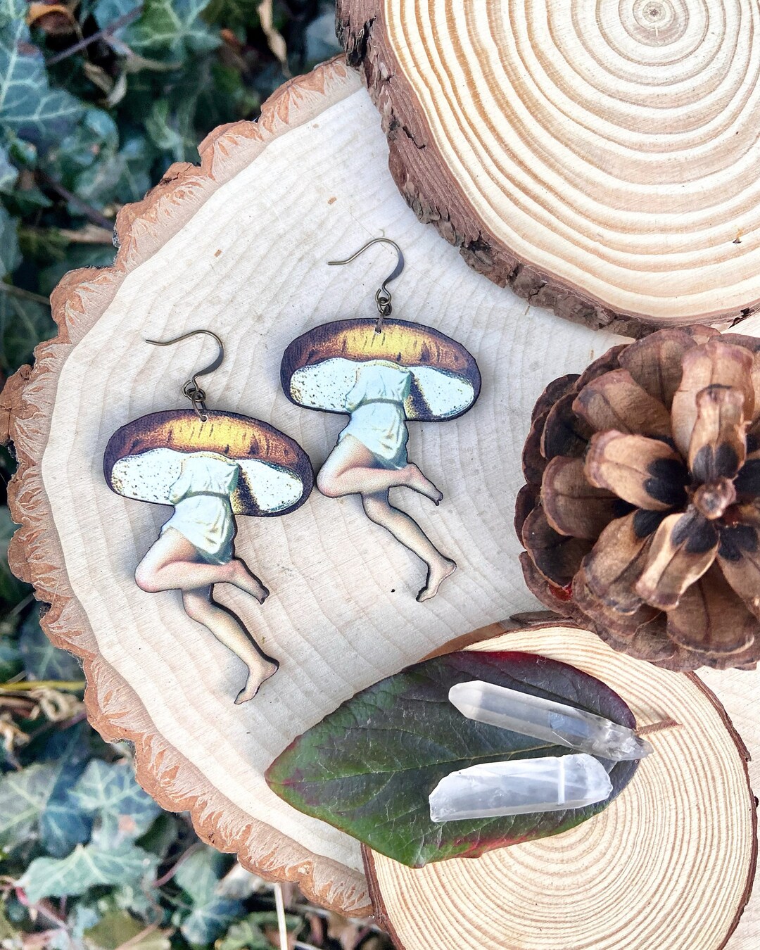 Modest Mushroom Lady Wooden Earring - Etsy