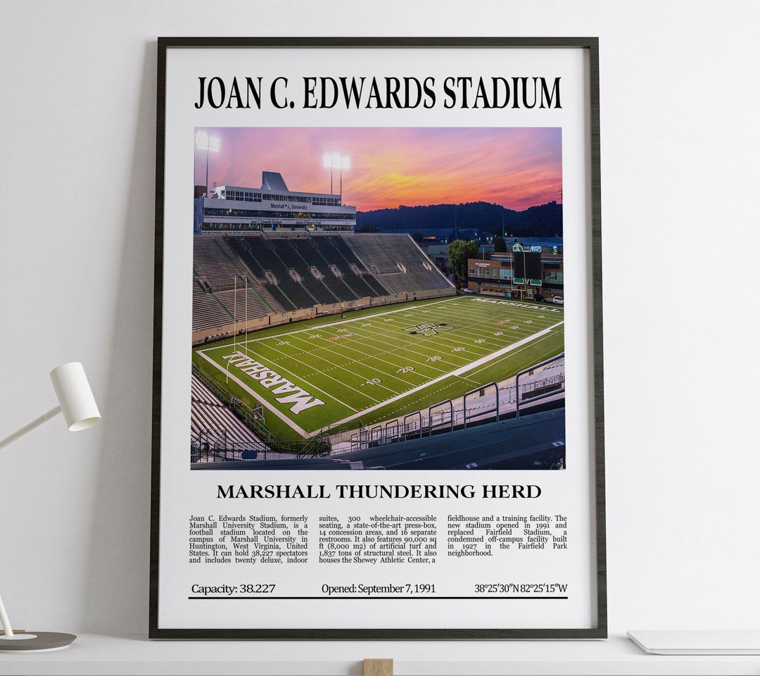 Joan C. Edwards Stadium Marshall Thundering Herd Black & - Etsy
