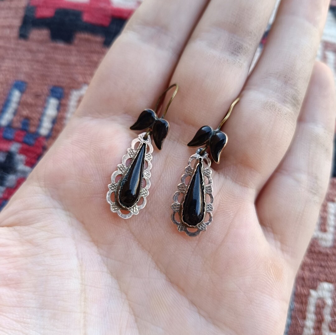 Antique Ottoman 8 Karat Gold and Oltu Stone Earrings - Etsy