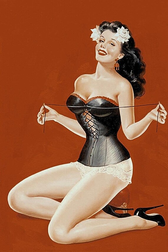 Peter Driben Pin Ups Lacing Her Bra Stretched Rolled or | Etsy