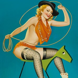 Peter Driben Flirt Magazine Roping the Horse Stretched, Rolled or Framed Canvas, Framed or ...