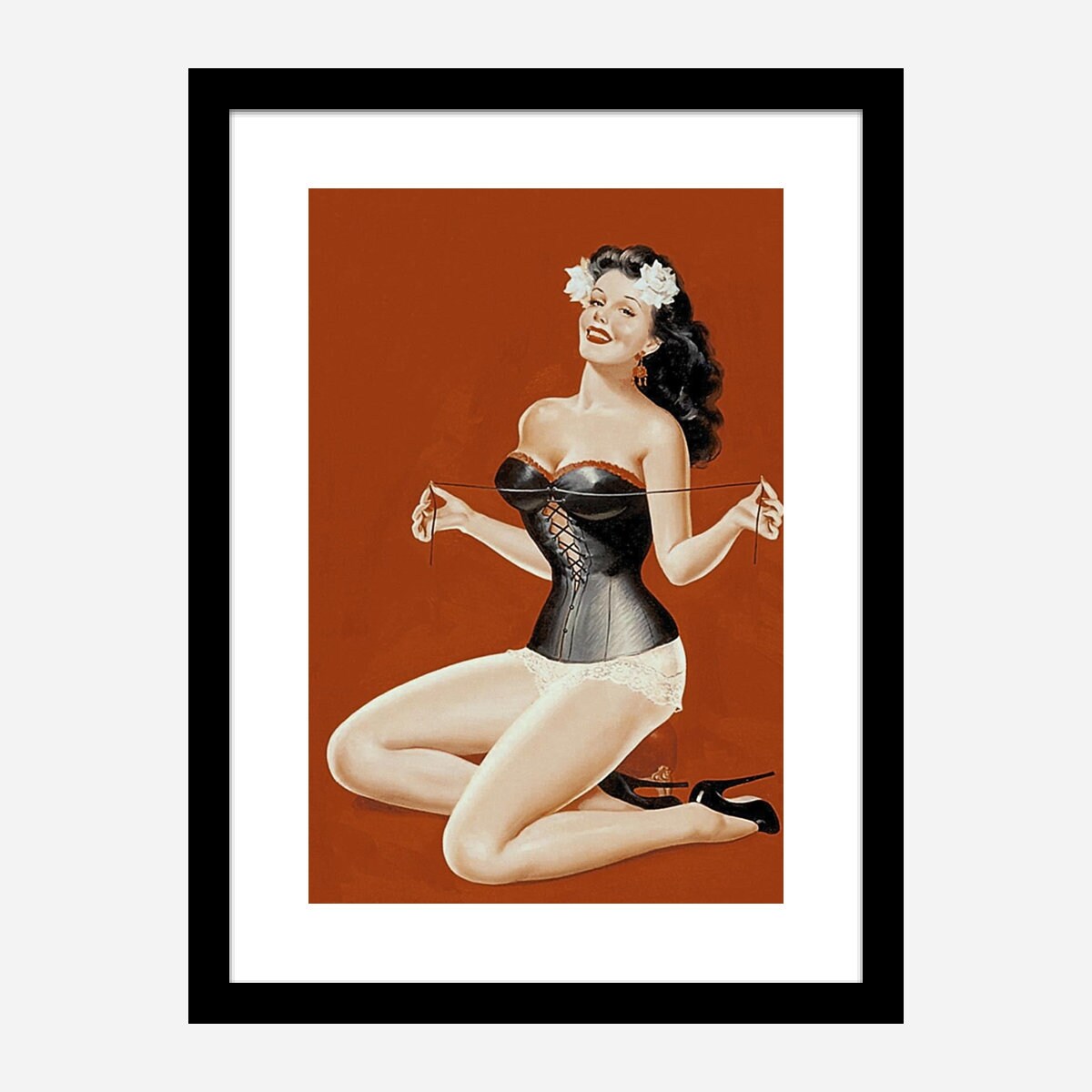 Peter Driben Pin Ups Lacing Her Bra Stretched, Rolled or Framed Canvas, Framed or Unframed ...