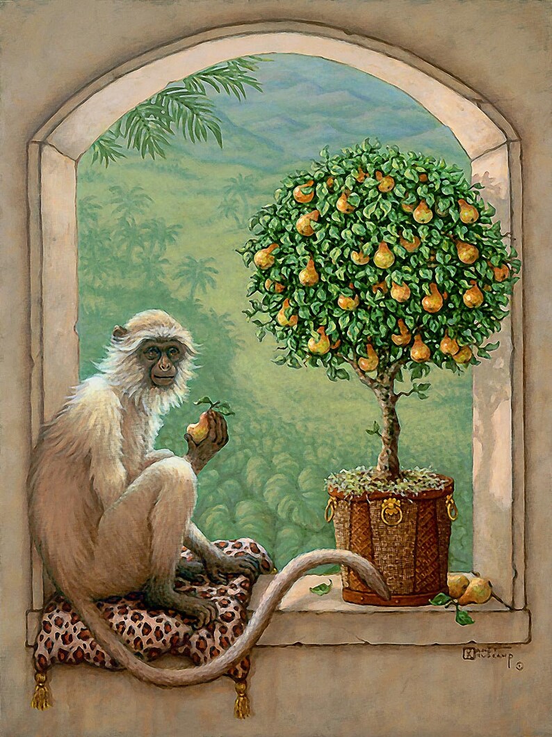 Janet Kruskamp Monkey and Pear Tree Available as Stretched - Etsy