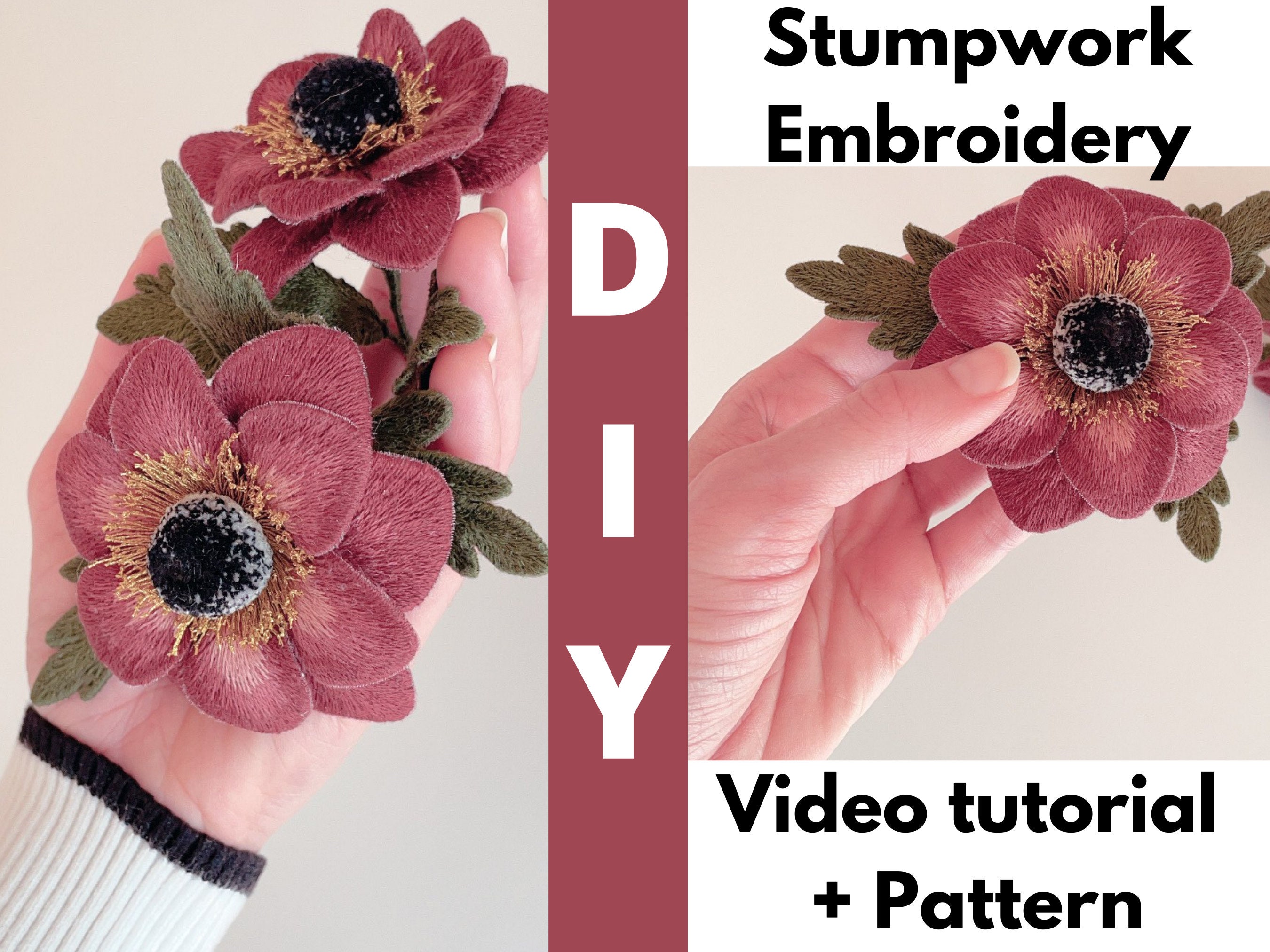 Stumpwork Embroidery Pattern anemone Flowers PDF - Etsy
