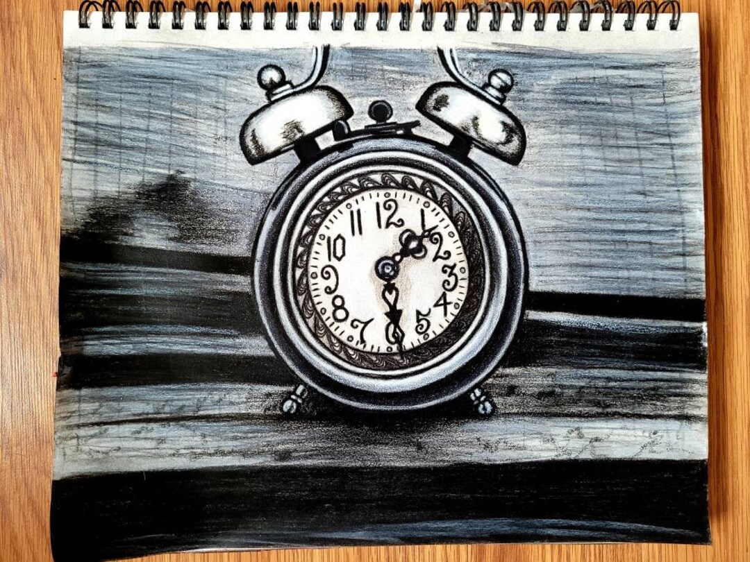 Antique Alarm Clock // 11x14 Inch Pastel&charcoal Drawing // Vintage ...