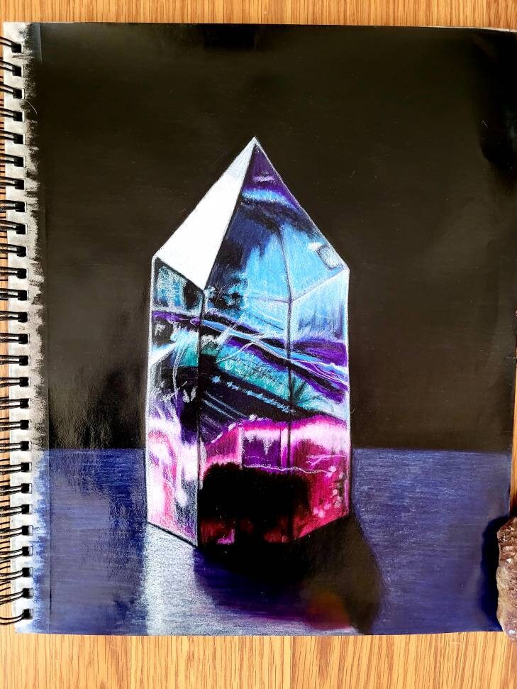 charcoal and pastel drawing of Flourite Crystal 11x14 inches hand drawn ...