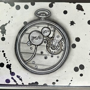 Pocket Watch Inner Workings // 8x10.5 Inch Pastel&ink Drawing // Pocket ...