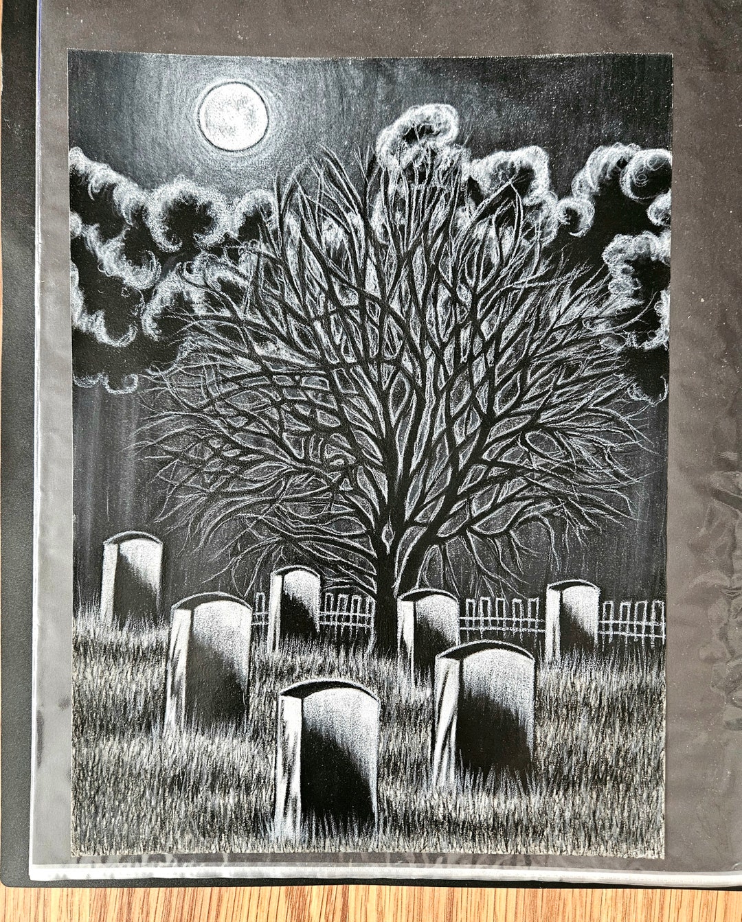 Graveyard/cemetary // 12x9 Inch Pastel Drawing // Halloween Art ...
