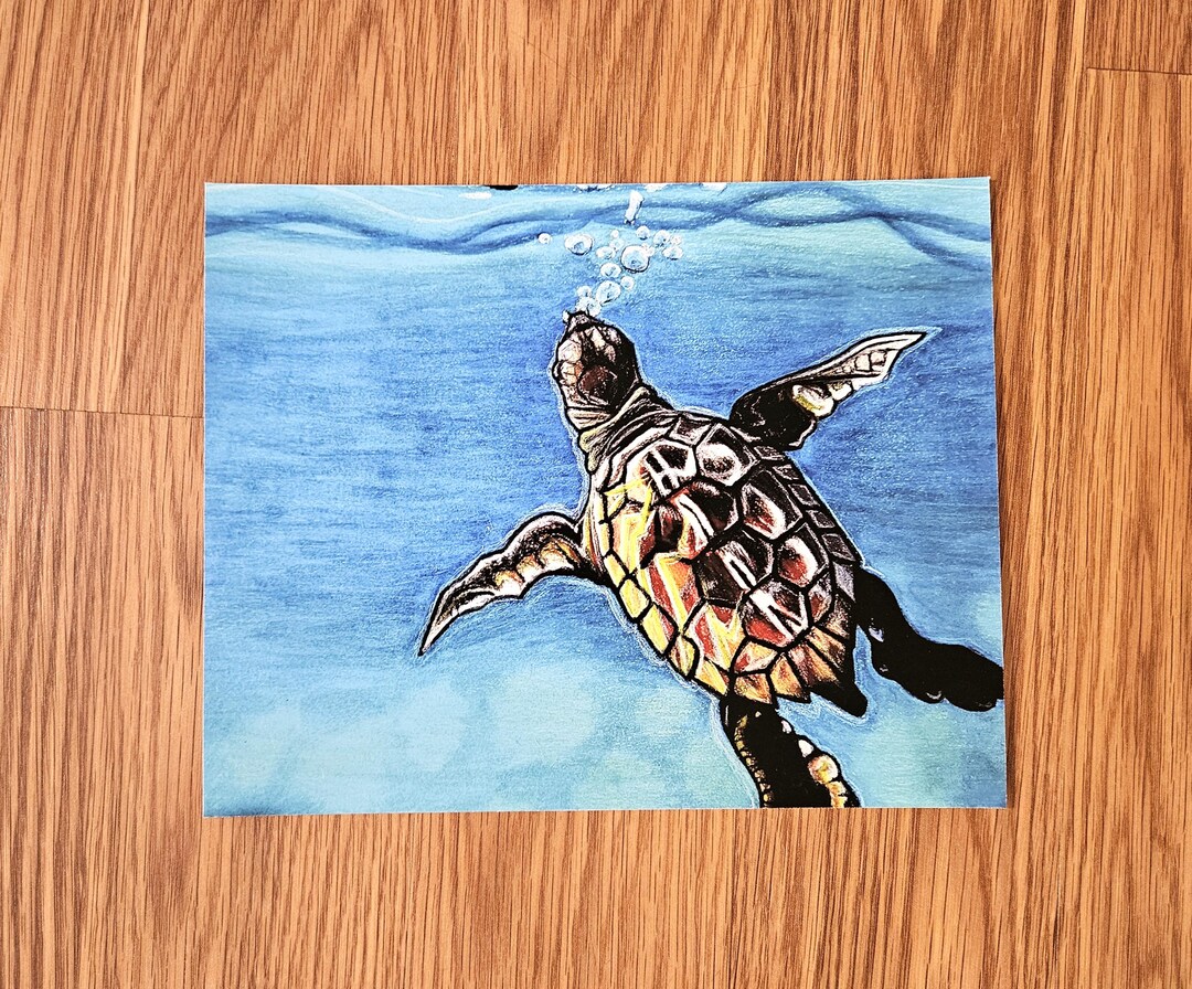 Pre-made Art Print // Baby Sea Turtle Art Print // Thick Art Print of ...