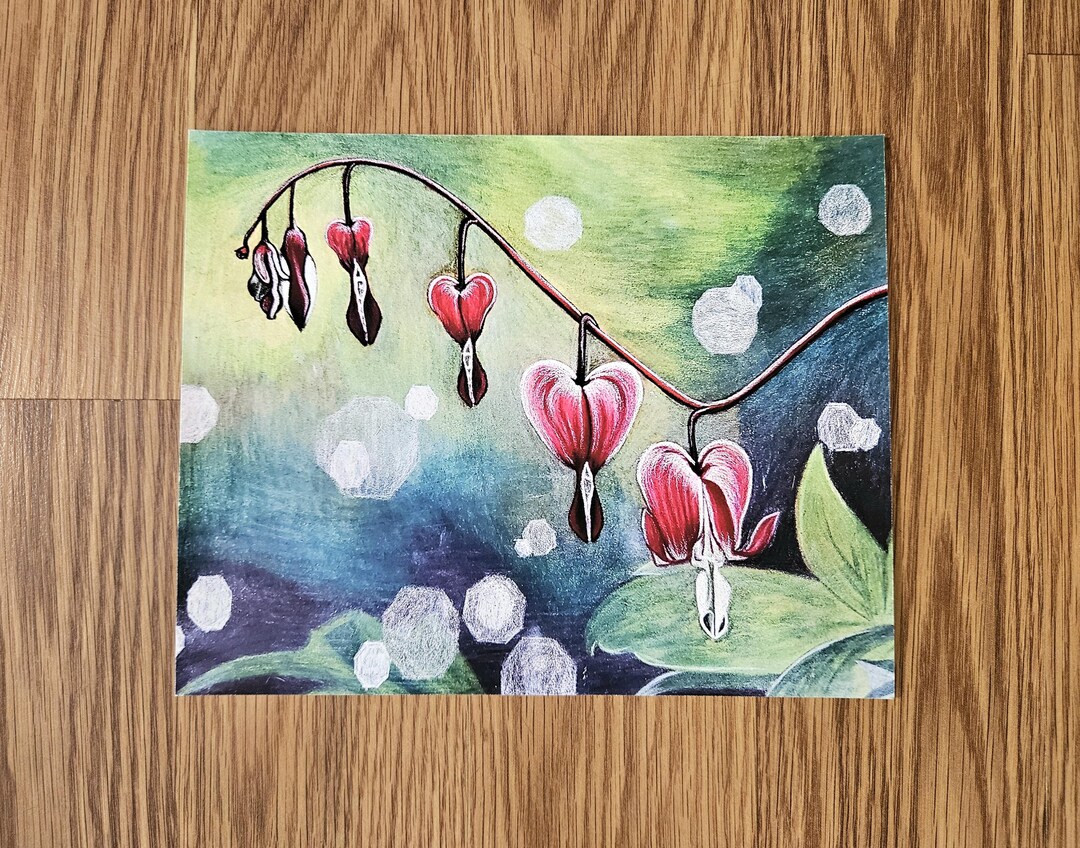 Pre-made Art Print // Bleeding Heart Flower Art Print // Thick Art ...