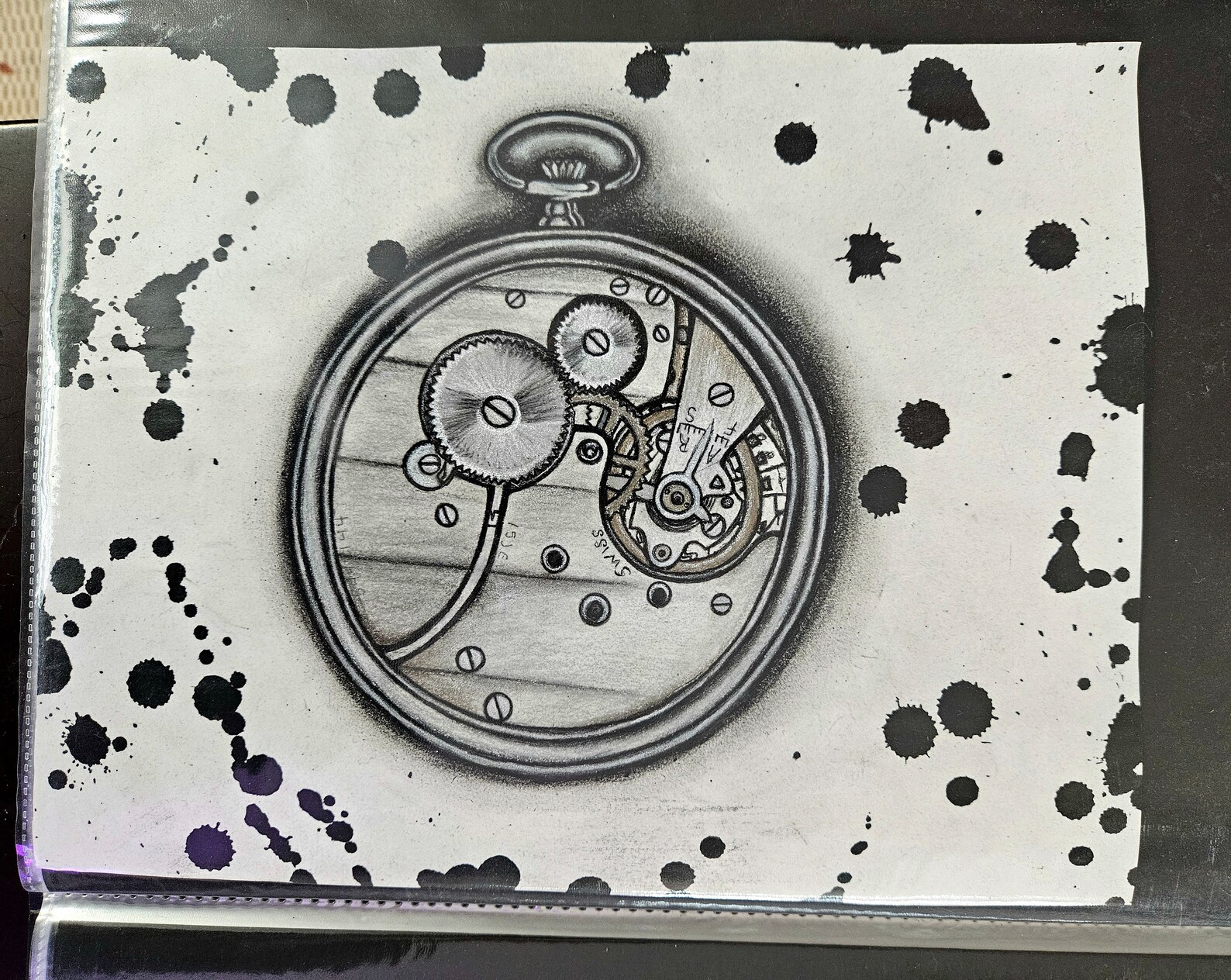 Pocket Watch Inner Workings Art Print - Pastel & Ink Drawing - Etsy