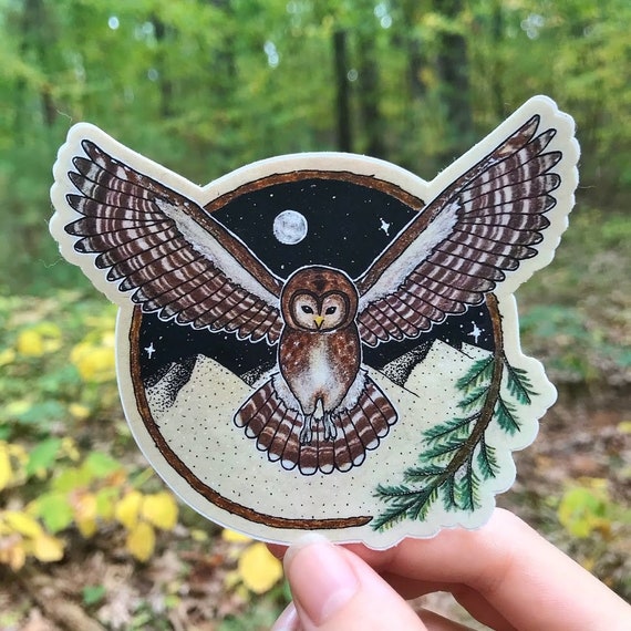 Flying Owl Vinyl Sticker | Etsy