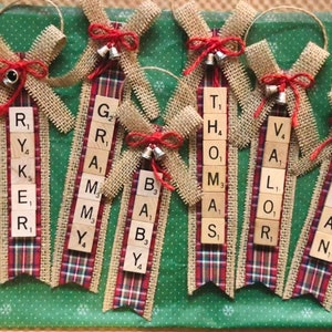 Scrabble Tile Christmas Ornament: Personalized Tartan Ribbon Ornament ...