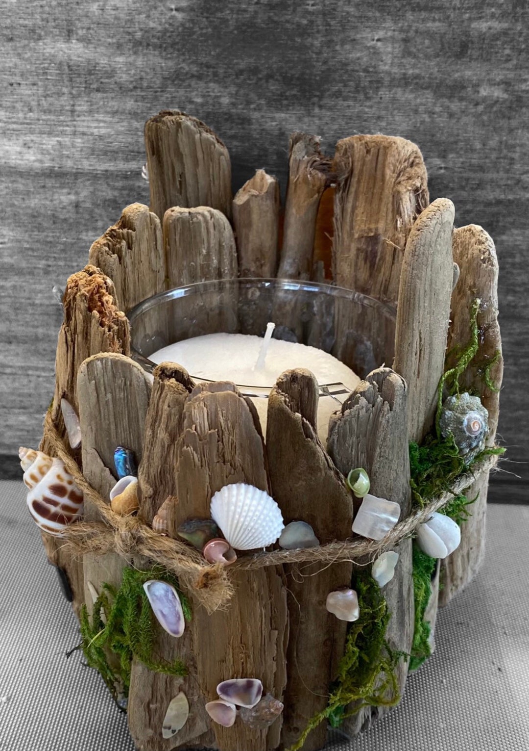 Driftwood and Sea Shell Candle Holder - Etsy
