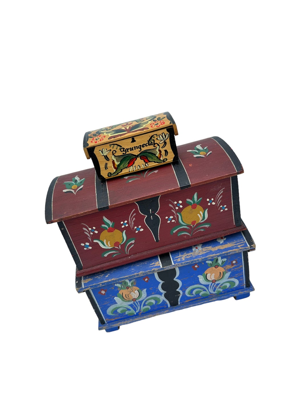 Vintage Norwegian Wooden Jewelry Box - Miniature Treasure Chest - in ...