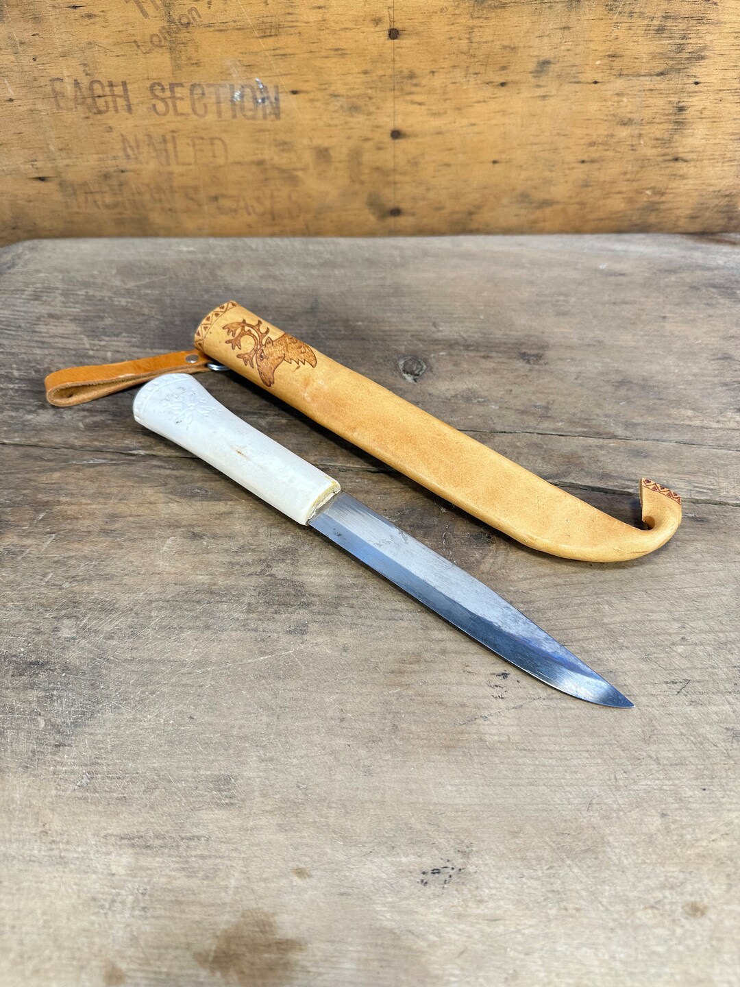 Norwegian Sami Style Knife 1970s | Reindeer Bone Handle Carved Decor ...