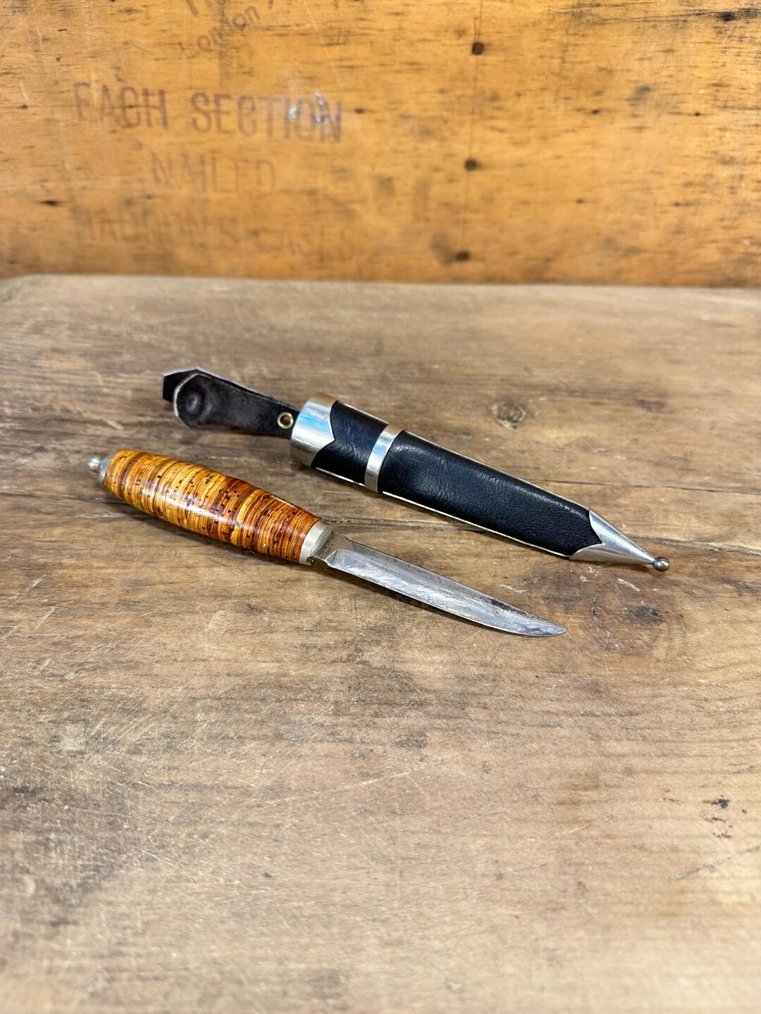 Norwegian Bunad Knife 1970s | Birch Bark Laminate Handle | Silver ...