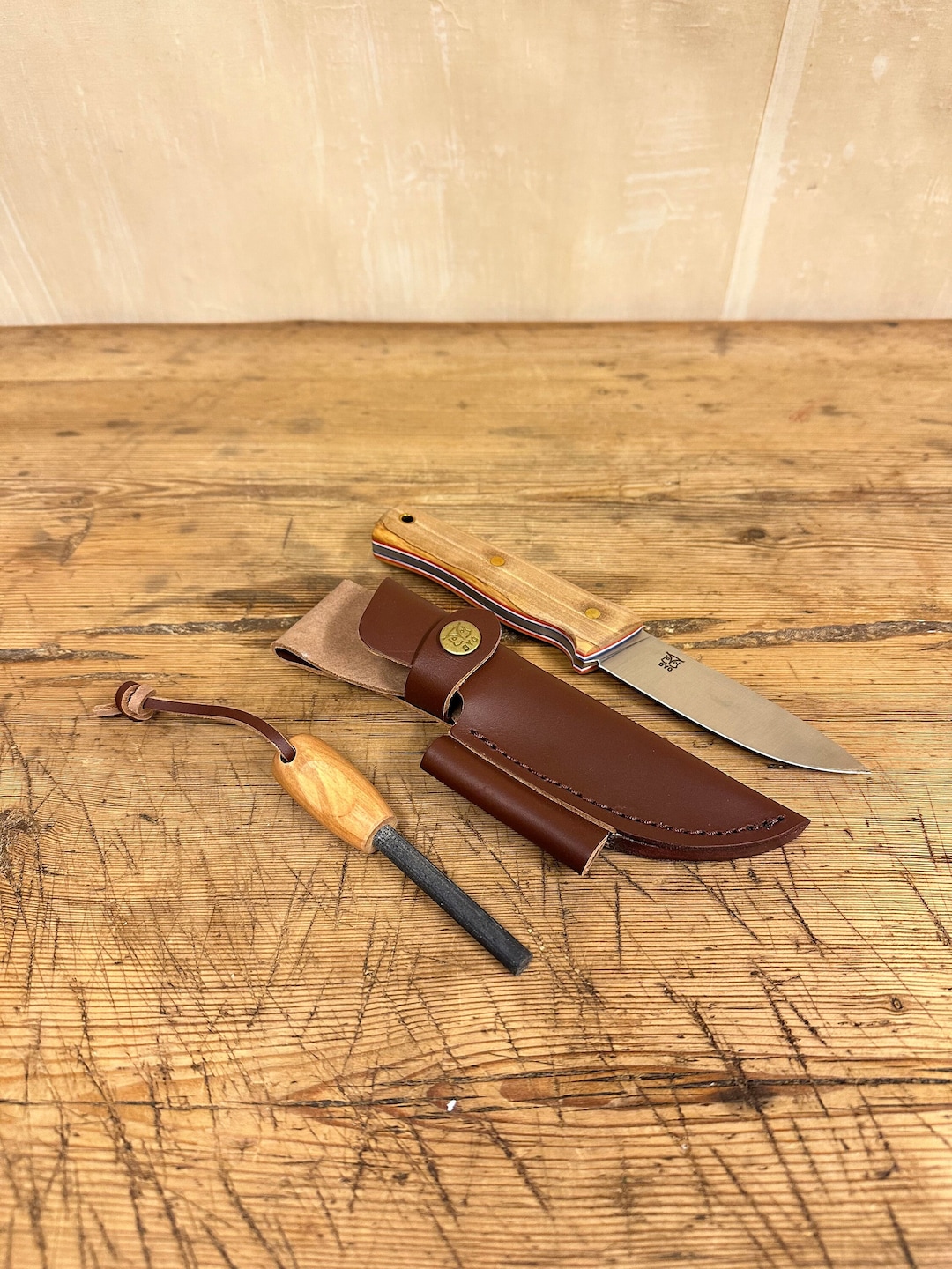 Rustic Norwegian Knife With Spark Steel & Olive Wood Handle - Etsy