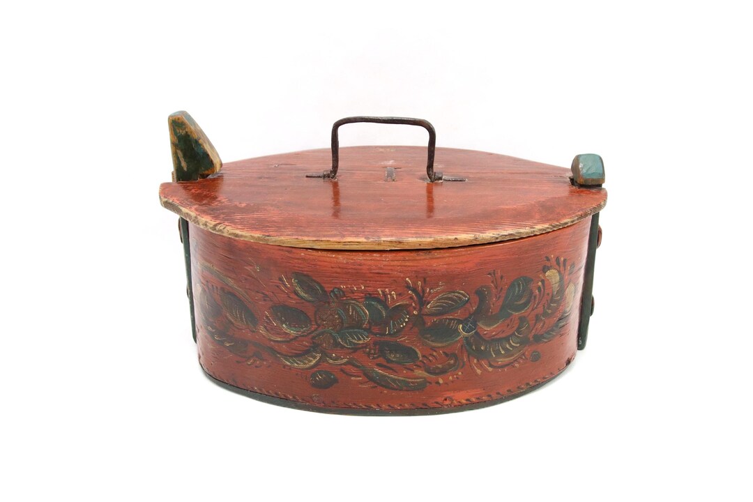 Antique 19th Century Norwegian Oval Bentwood Box | Hand Painted ...