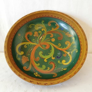 Vintage Norwegian Folk Art Rosemalt Wooden Bowl, Nordic Pattern From ...