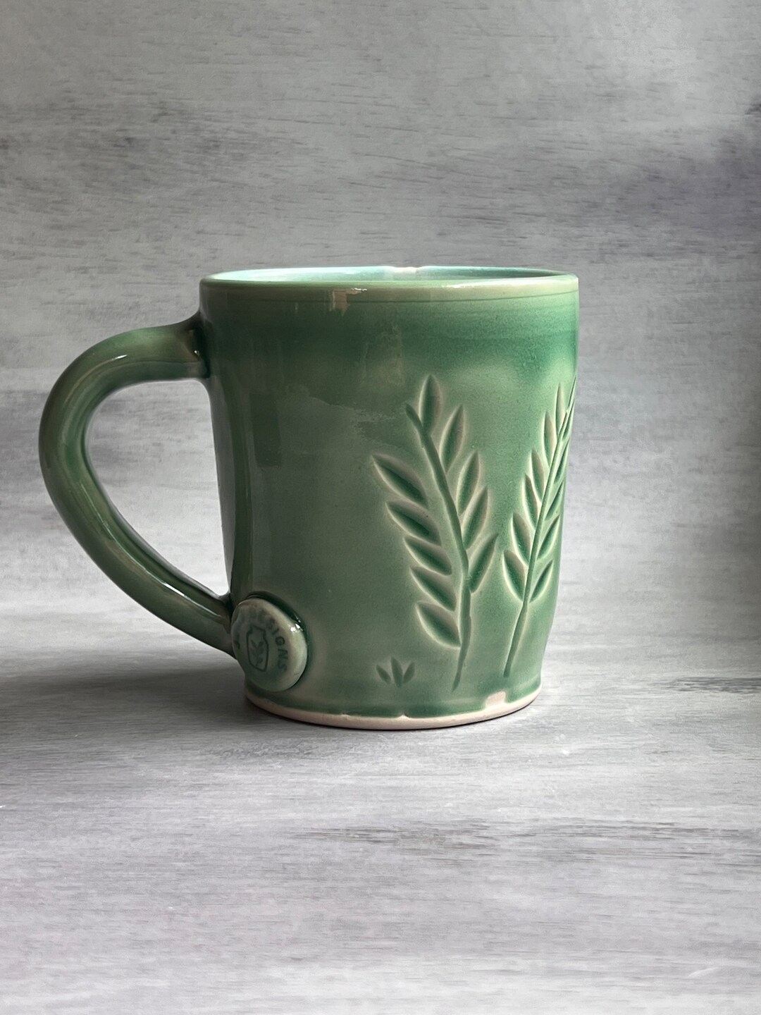 Shiny Green Mug With Hand Carved Ferns | Great for the Outdoor Lover in ...