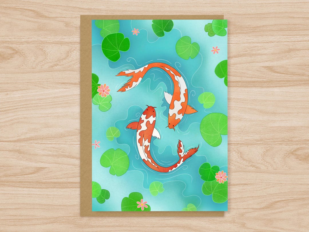 Koi Fish Pond Note Card: Blank All Occasions Greeting Card - Etsy