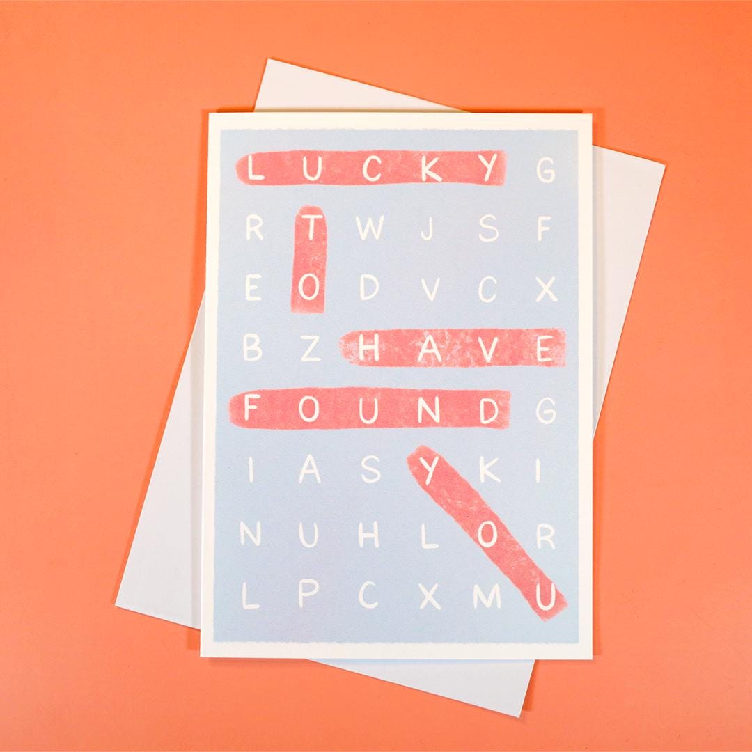 Word Search Card Love, Love Cards for Boyfriend, Valentine Card ...