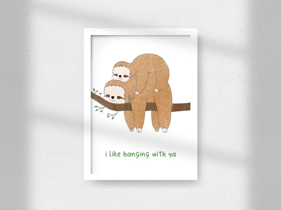 Hanging Sloth Art Print, Sloth Gifts for Animal Lovers, Wildlife Art ...